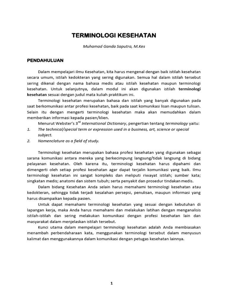 Panduan Terminologi Kesehatan Dasar | PDF | Kesehatan Holistik | Sains ...