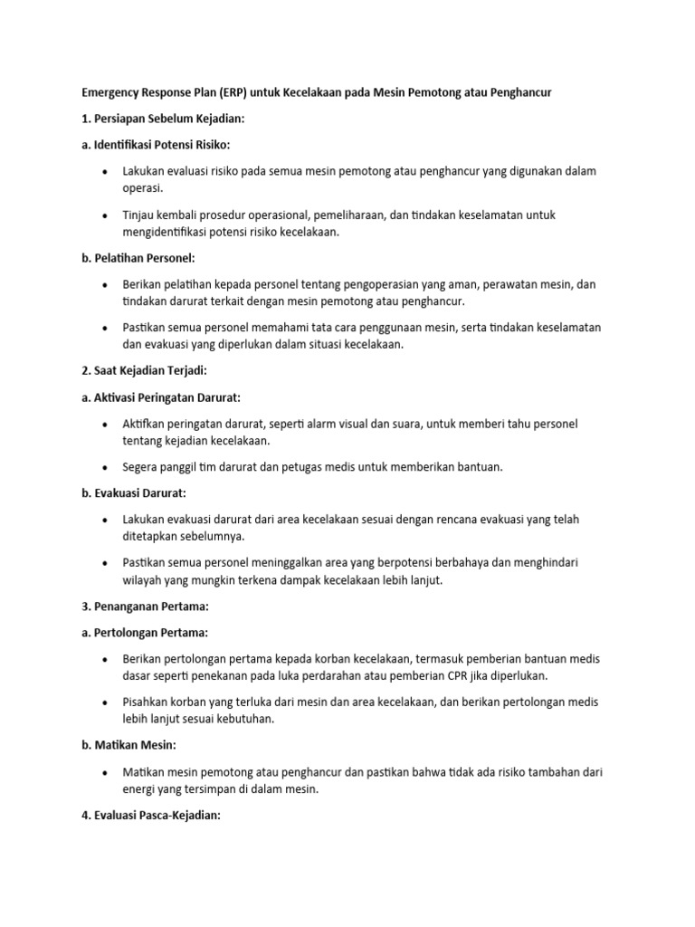 Emergency Response Plan (ERP) Dan Emergency Drill Serta Skenario ...