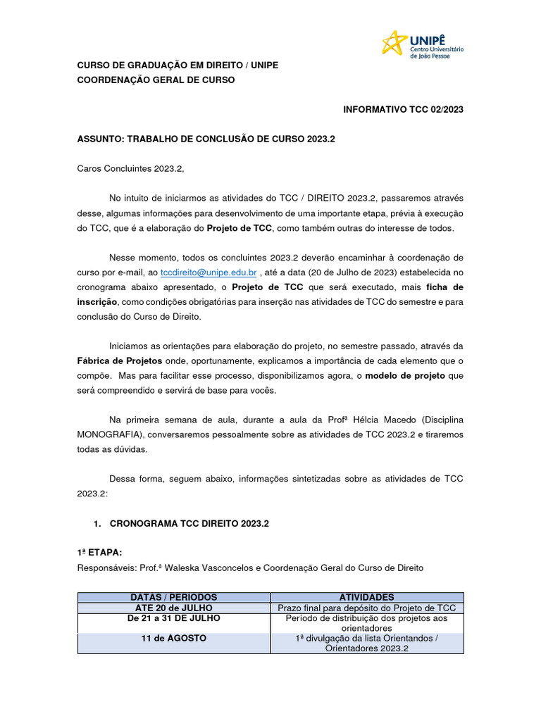 Informativo TCC 2023.2 | PDF