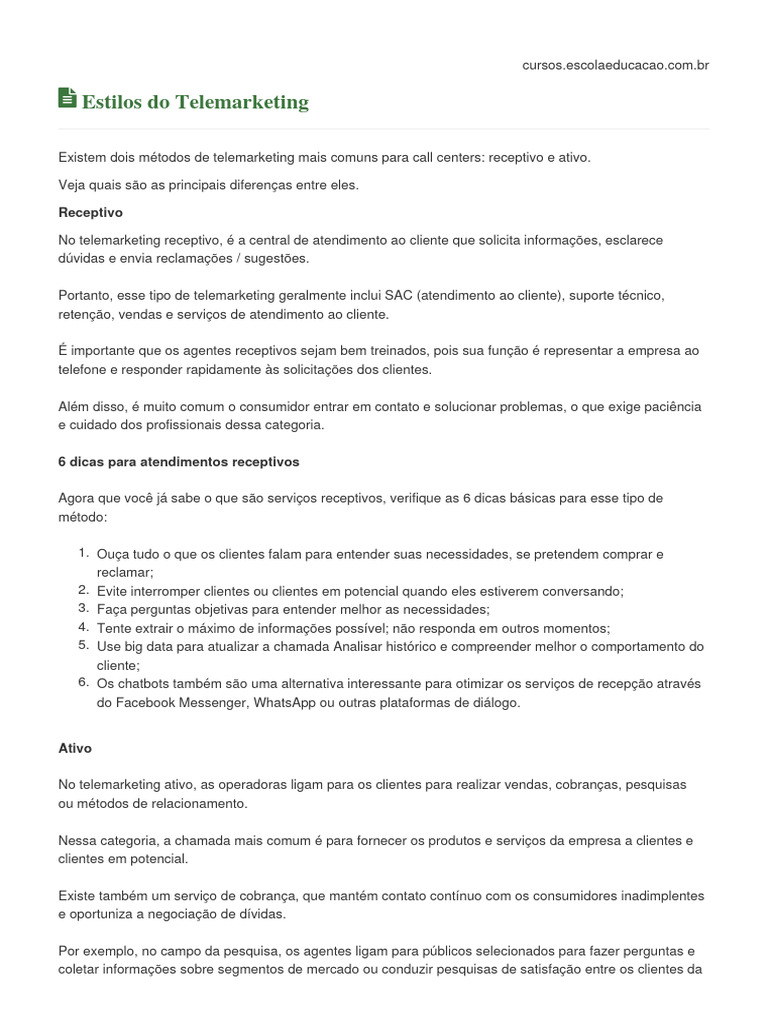 Topico 2918 | PDF | Atendimento ao cliente | Centro de atendimento