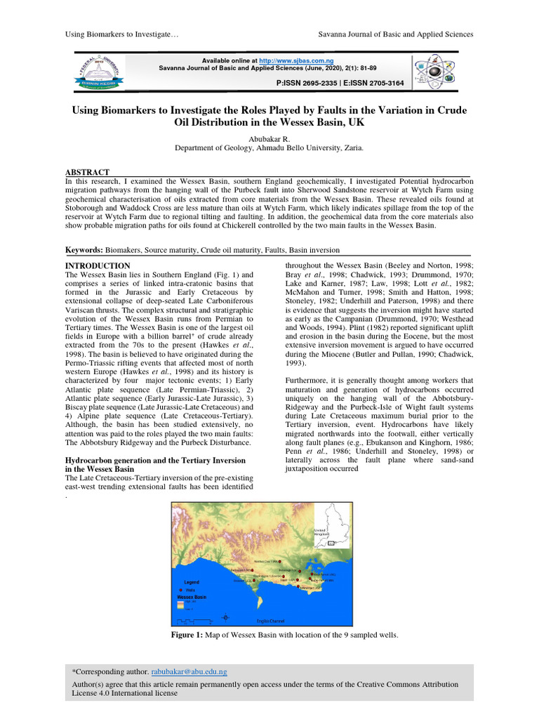 Using Biomarkers To Investigate The Roles Played by Faults in The ...