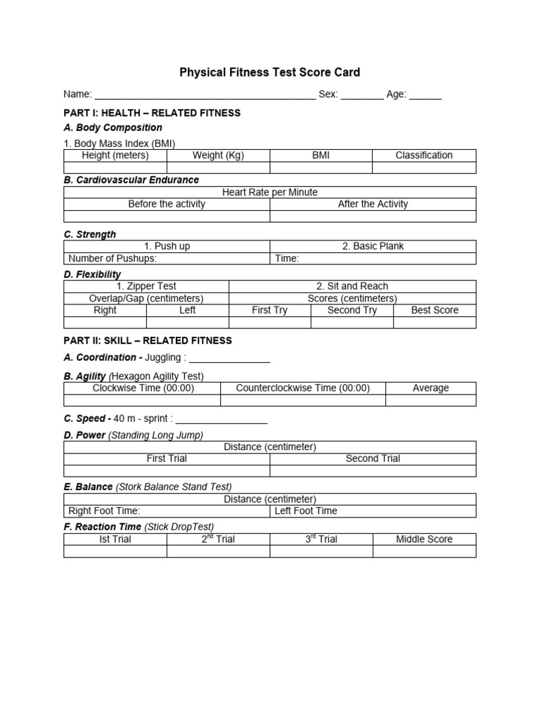 Physical Fitness Test Score Card | PDF Physical Fitness Test Score Card | PDF
