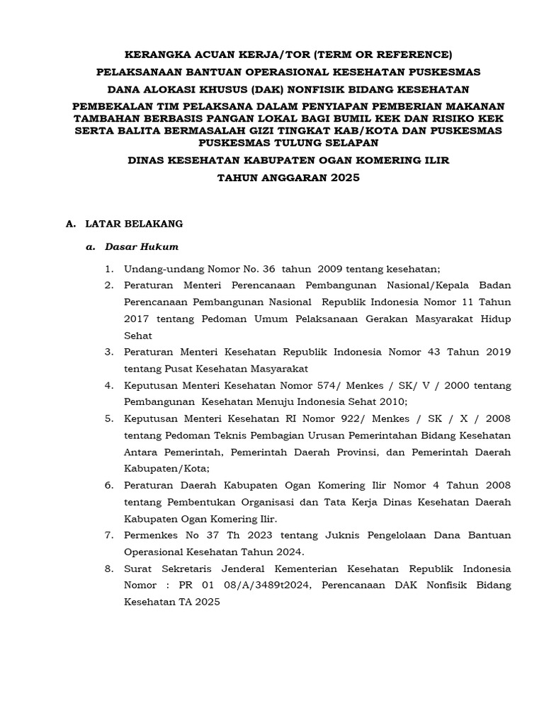 1.1 Tor - Pembekalan PMT | PDF