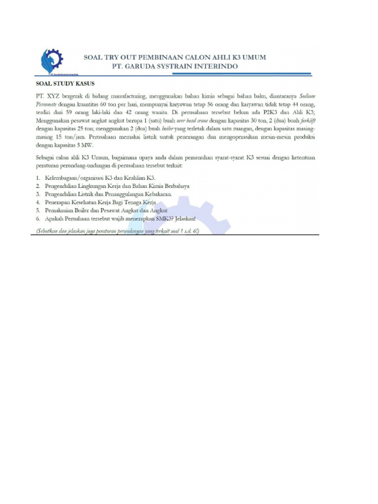 Latihan Studi Kasus SMK3 | PDF