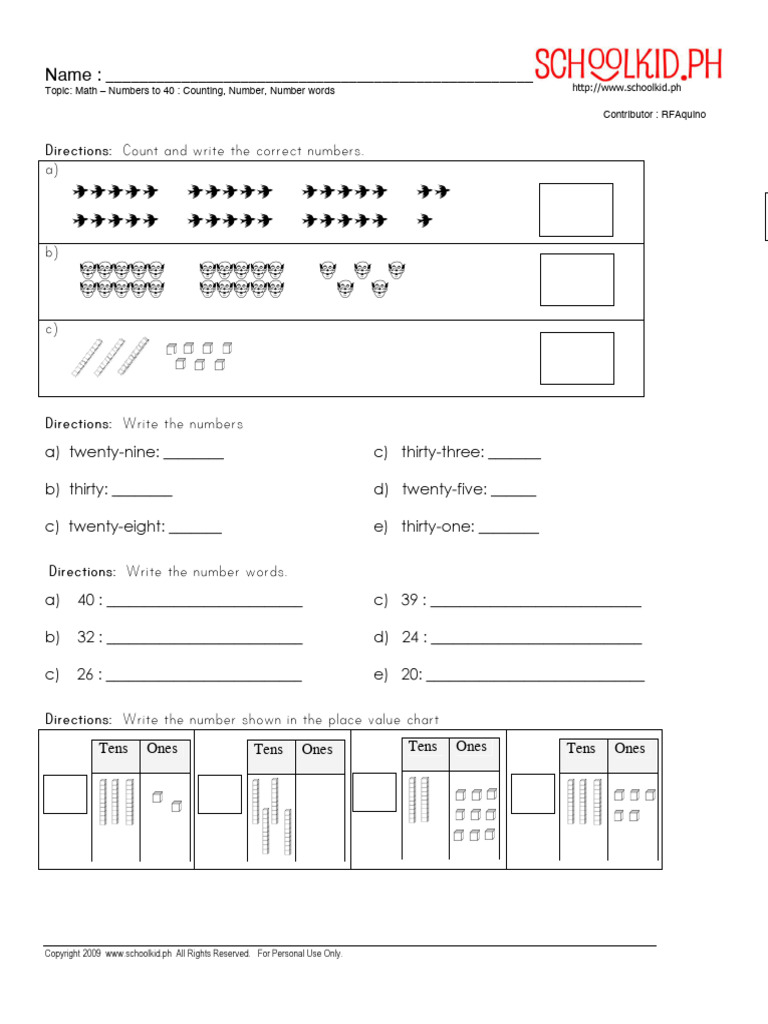 Numbers To 40 | PDF