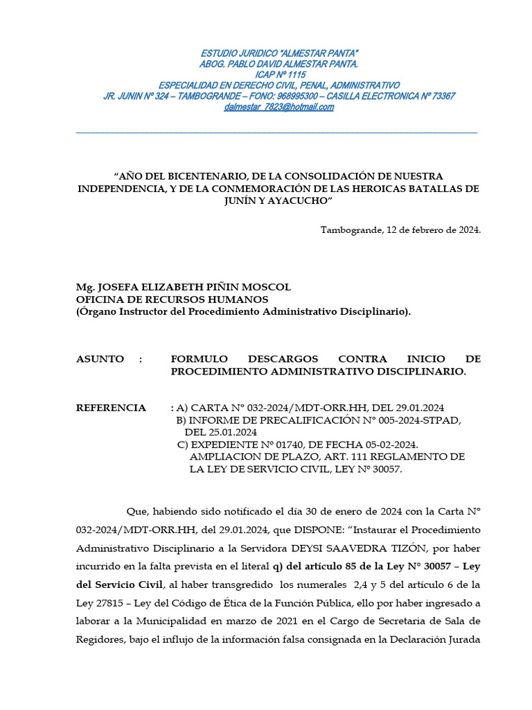 Descargos Deysi Pad 2024 Final | PDF | El proceso de destitución | Justicia