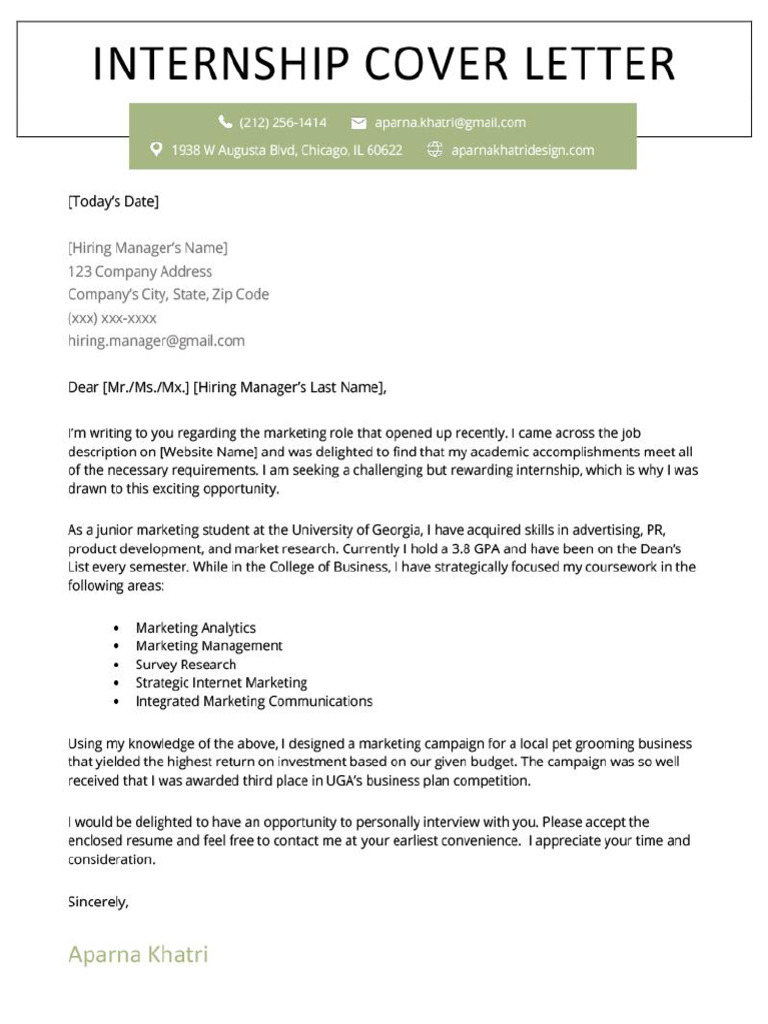 Internship Cover Letter Example | PDF
