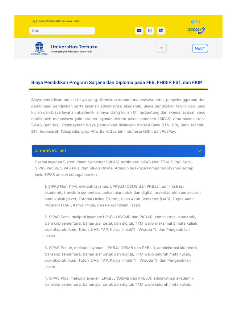 Biaya Pendidikan Program Sarjana Dan Diploma Pada FEB, FHISIP, FST, Dan ...