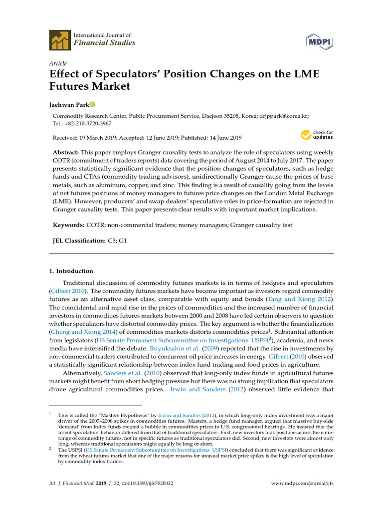 Effect of Speculators Position Changes On The LME | PDF | Futures ...
