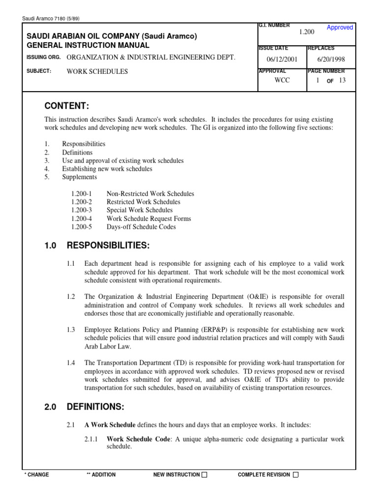 Saudi Aramco Work Schedule Guidelines | PDF | Overtime | Saudi Arabia