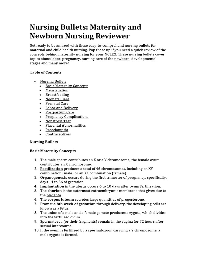MATERNAL Nursing Bullets | PDF | Childbirth | Pregnancy