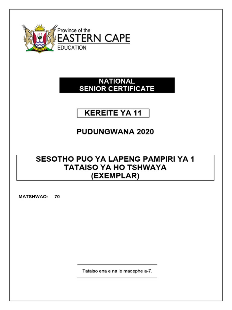 Sesotho Paper 1 Grade 11 November 2020 | PDF