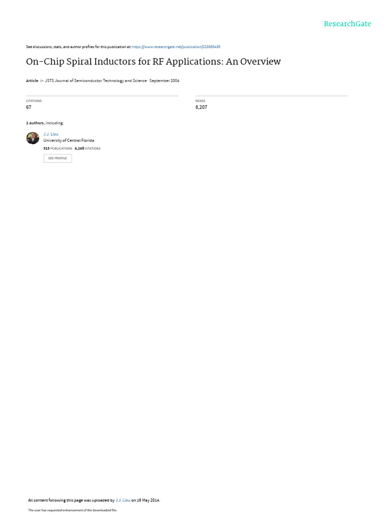 On Chip Spiral Inductors For Rf Applications An Ov Pdf Inductor Inductance