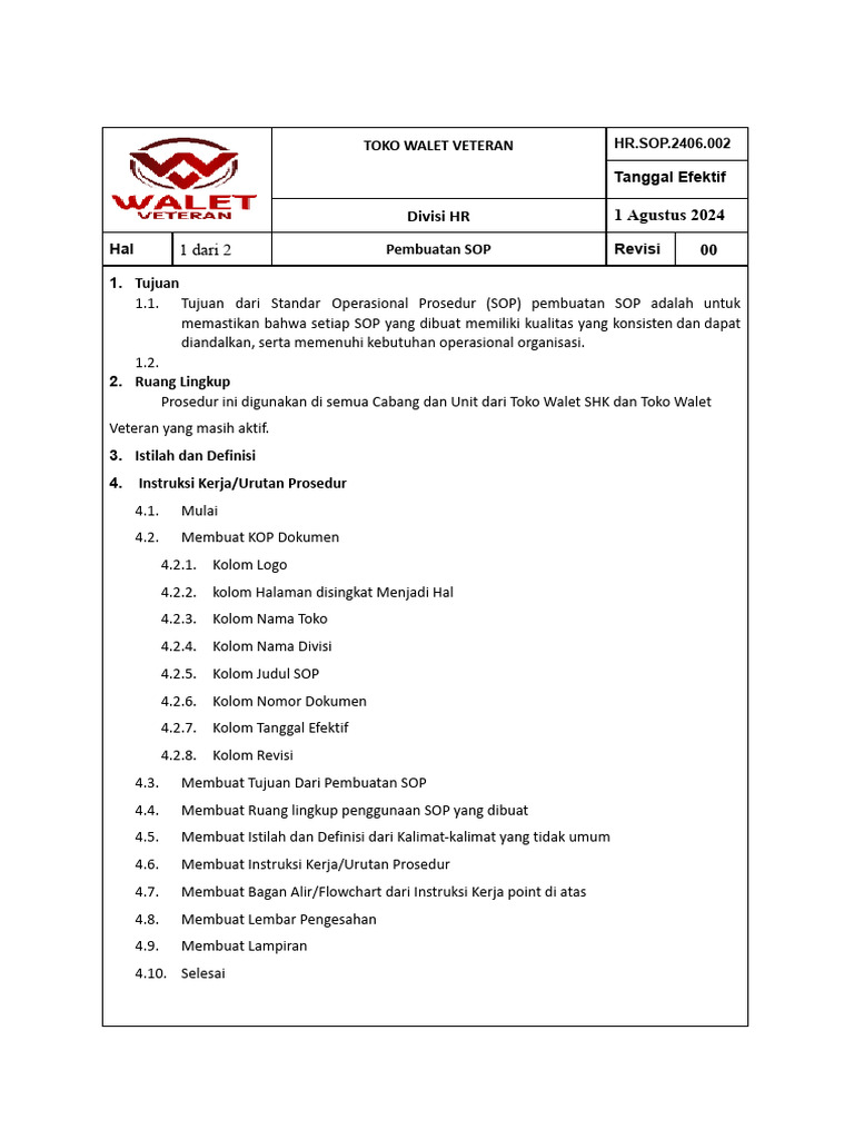 SOP Pembuatan SOP | PDF