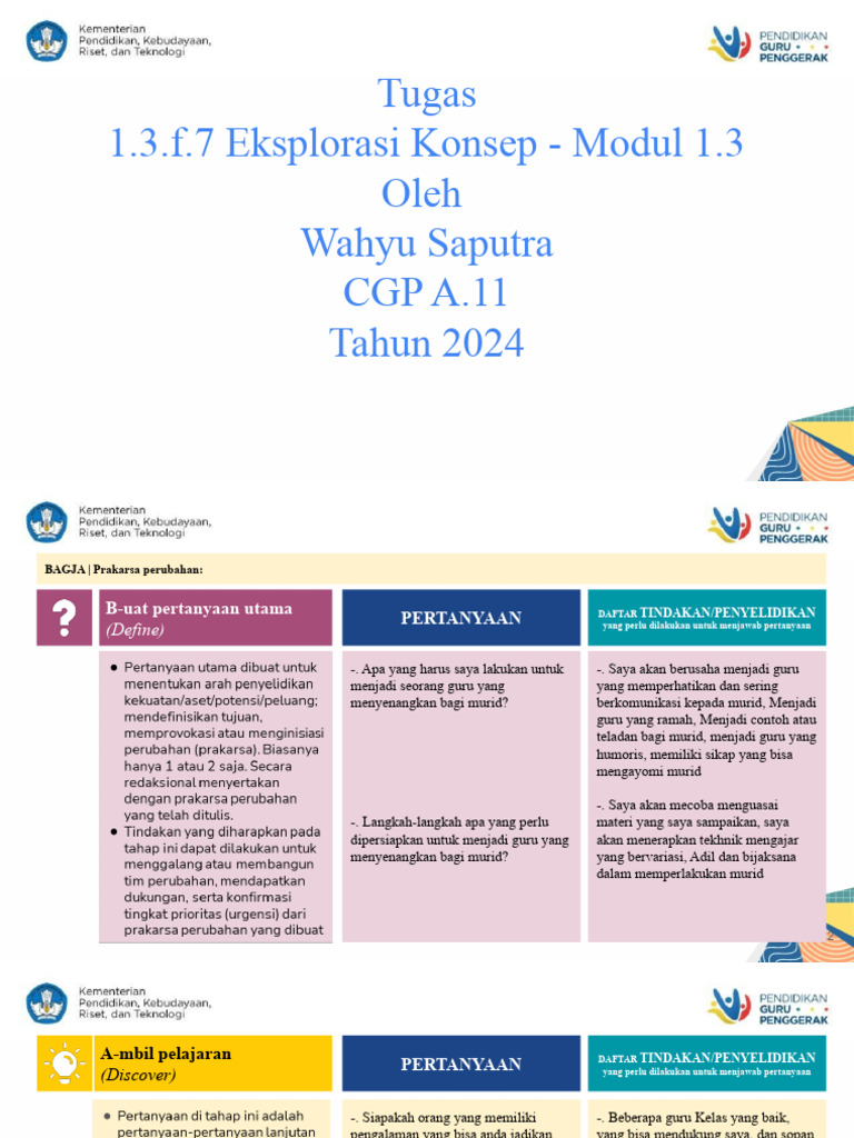 Kerangka Tahapan BAGJA Tugas Eksplorasi Konsep 1.3 Oleh Wahyu Saputra CGP A. 11 2024 | PDF