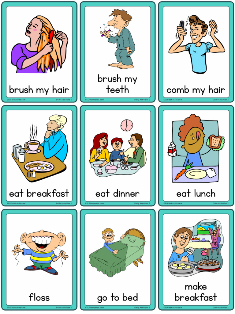 Daily Activities 2 Small Flashcards With Labels | PDF