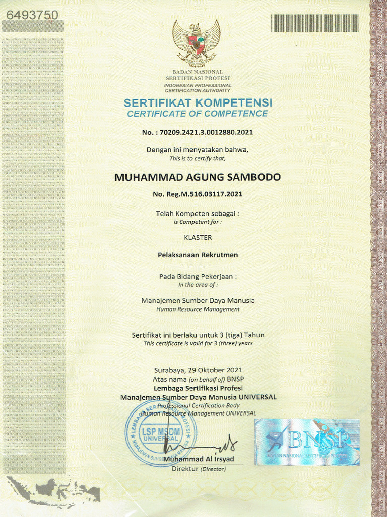 Sertifikat BNSP | PDF