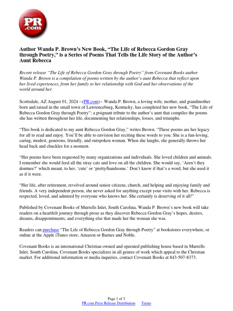 Author Wanda P. Brown's New Book, "The Life of Rebecca Gordon Gray ...