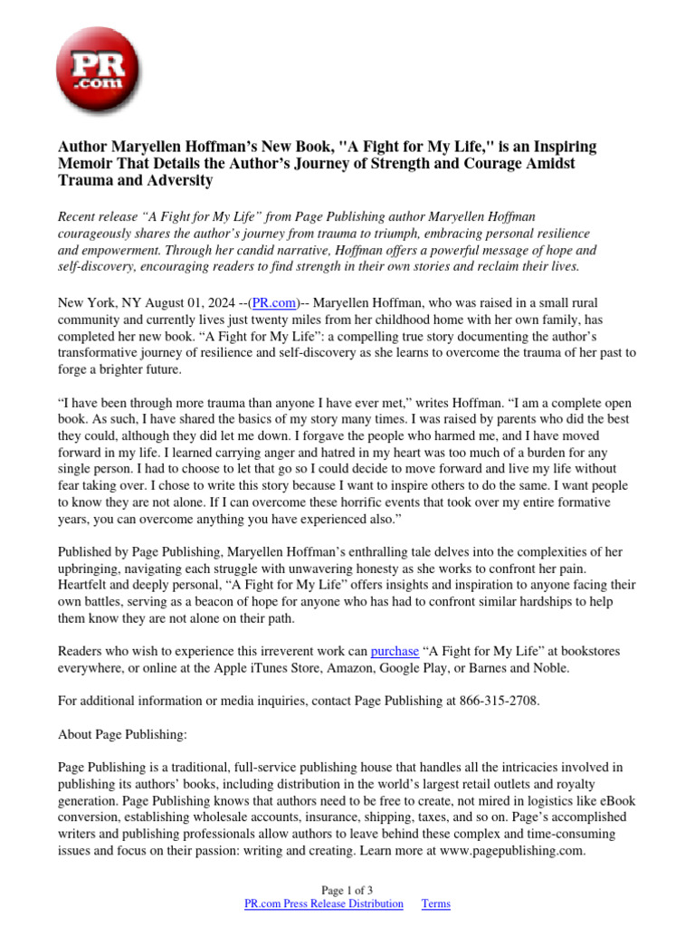 Author Maryellen Hoffman's New Book, "A Fight For My Life," Is An ...