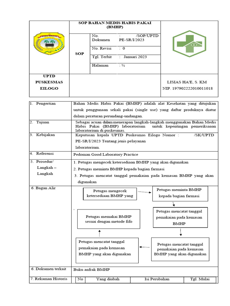 SOP Penggunaan Bahan Medis Habis Pakai | PDF