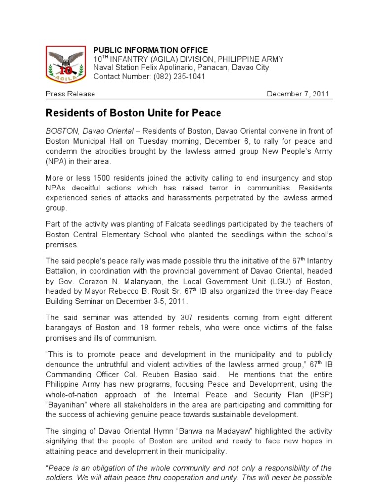 Residents of Boston Unite For Peace | PDF | Military | International ...