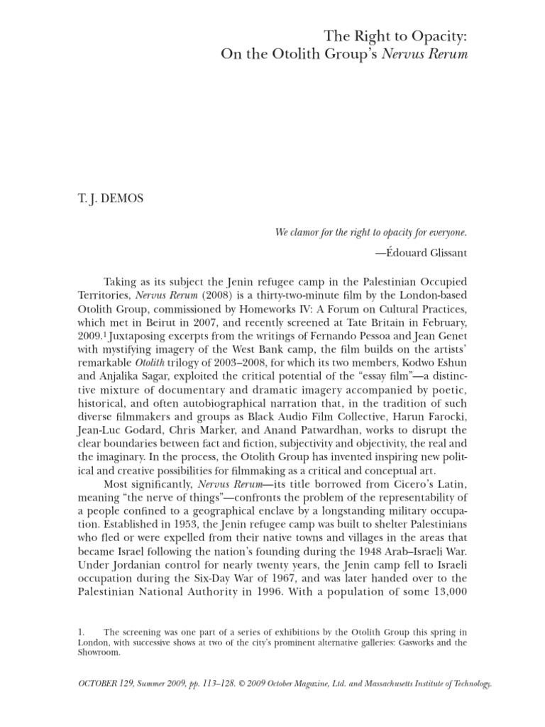 Opacity in Otolith Group's Nervus Rerum | PDF | Palestinians | Israel