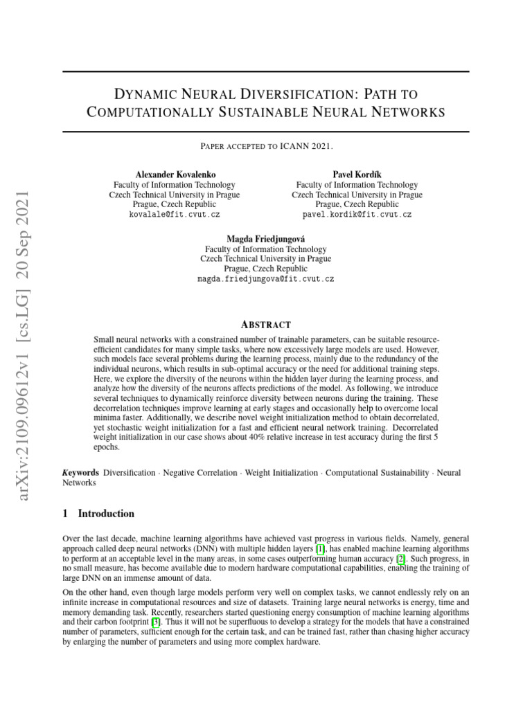 Dynamic Neural Diversification Path To Computation | PDF | Artificial Neural Network | Deep Learning