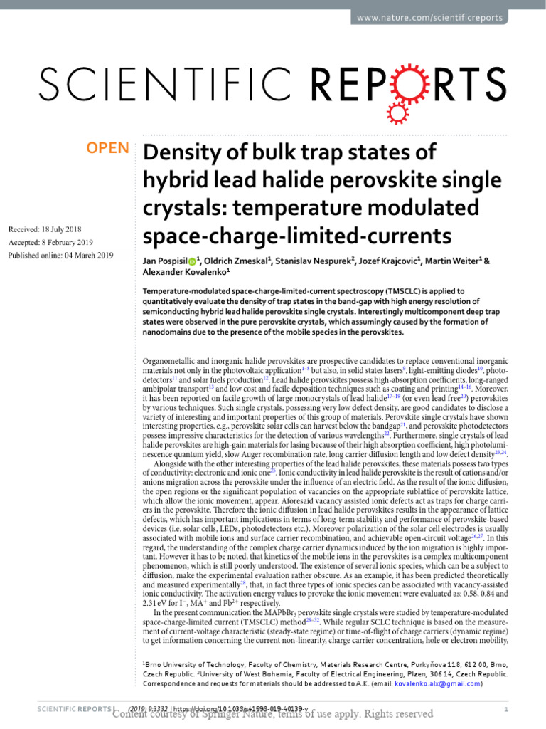 Density of Bulk Trap States of Hybrid Lead Halide | PDF | Ionic Bonding ...