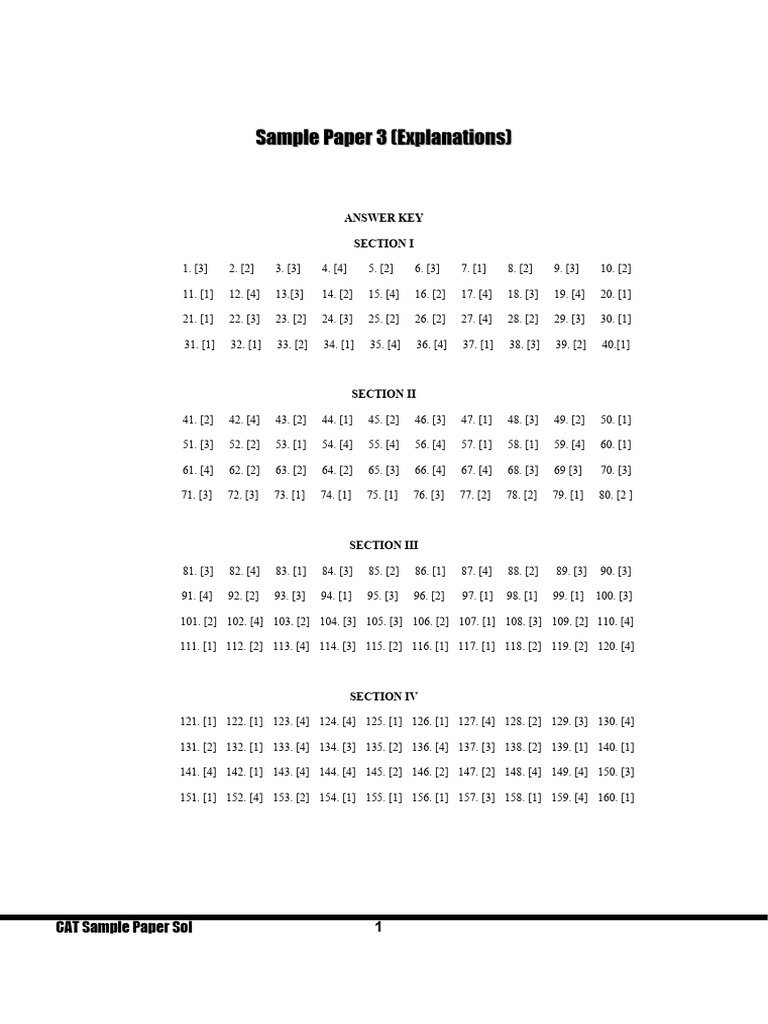 CAT Sample Paper Answer Key | PDF | Quadratic Equation