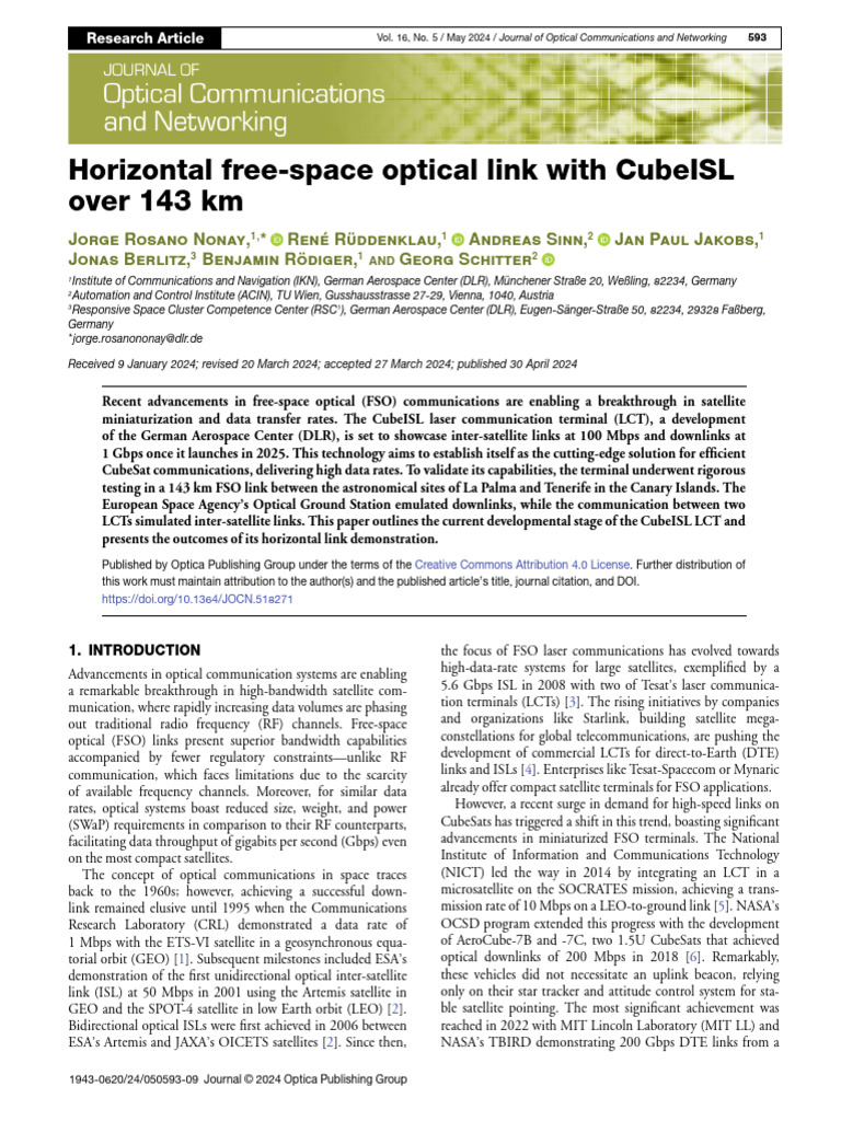 Horizontal Free-Space Optical Link With CubeISL Ov | PDF | Optics ...