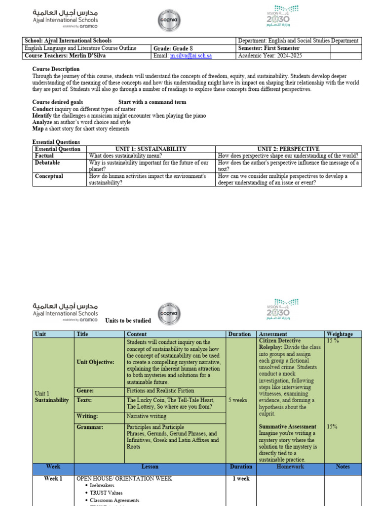 ELA Grade 8 Course Outline | PDF | Educational Assessment | Cognition