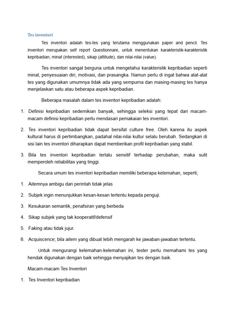 Jenis Tes Inventori | PDF | Karier & Perkembangan | Seni & Disiplin Bahasa