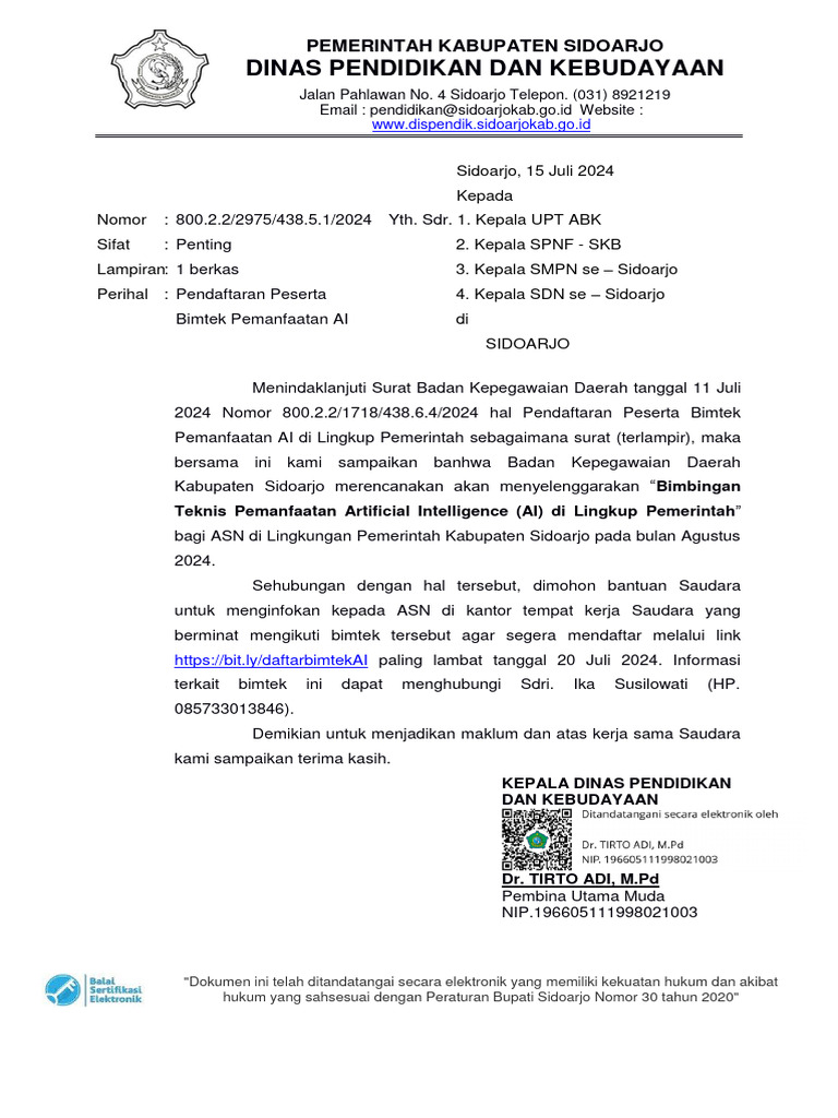 Pendataan Pendaftaran Bimtek Ai | PDF