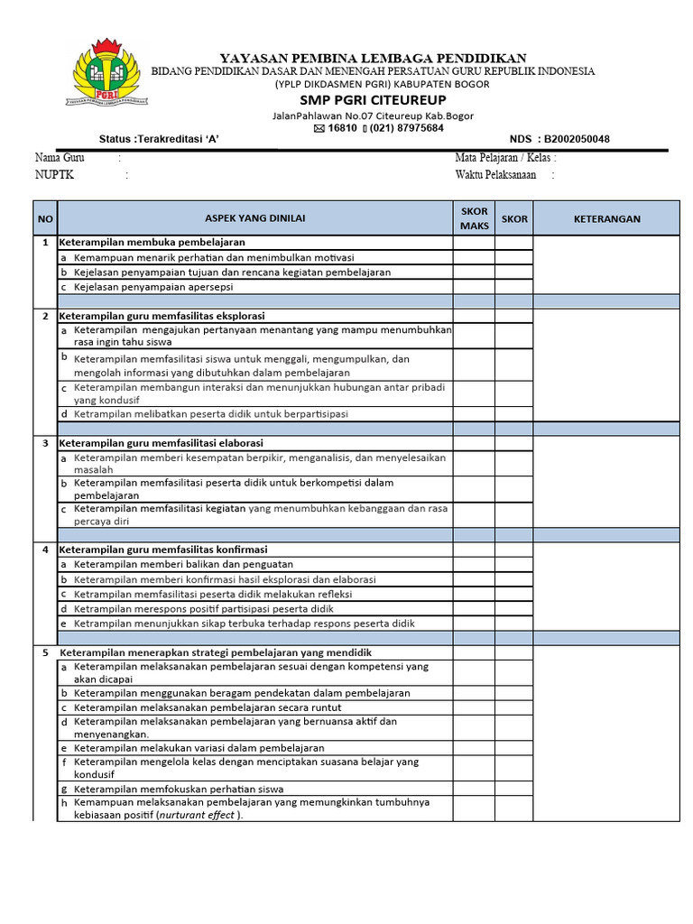 FORM Penilaian-Microteaching | PDF