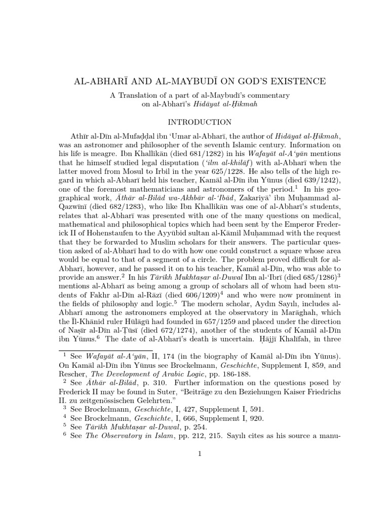 Al - Abhari - and - Al - Maybudi - On - Gods - Existen | PDF ...