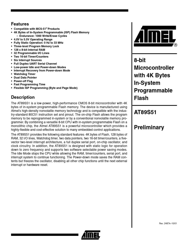 8-Bit Microcontroller With 4K Bytes In-System Programmable Flash ...