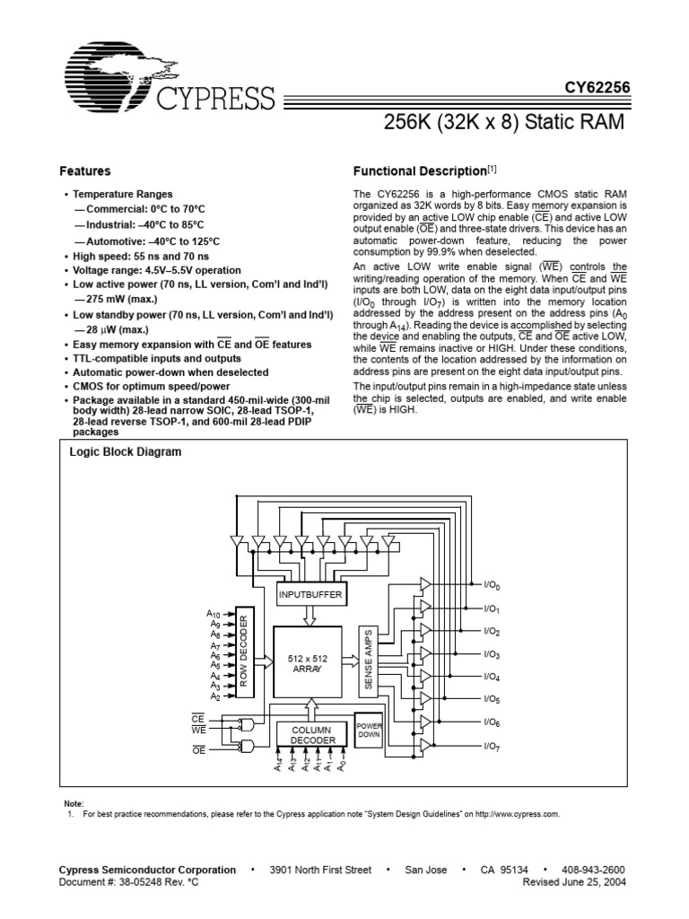 CY62256 | PDF | Electronic Design | Digital Electronics