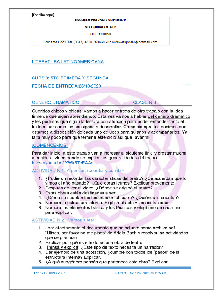 5to. Año Ambas Divisiones Literatura Latinoamericana Fissore y Paredez ...
