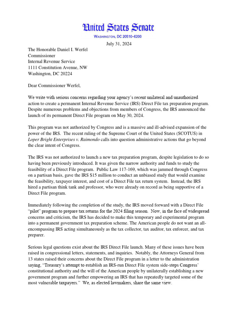 Final SFC Letter To Commissioner Werfel | PDF | Internal Revenue ...