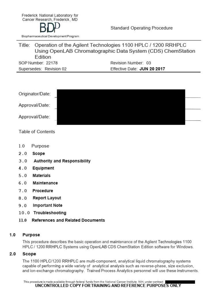 Operation of The Agilent Technologies 1100 HPLC 1200 RRHPLC Using ...