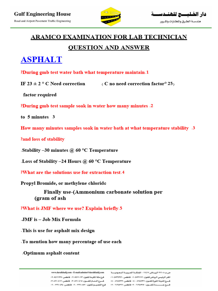 Aramco Lab Technician Exam Guide | PDF