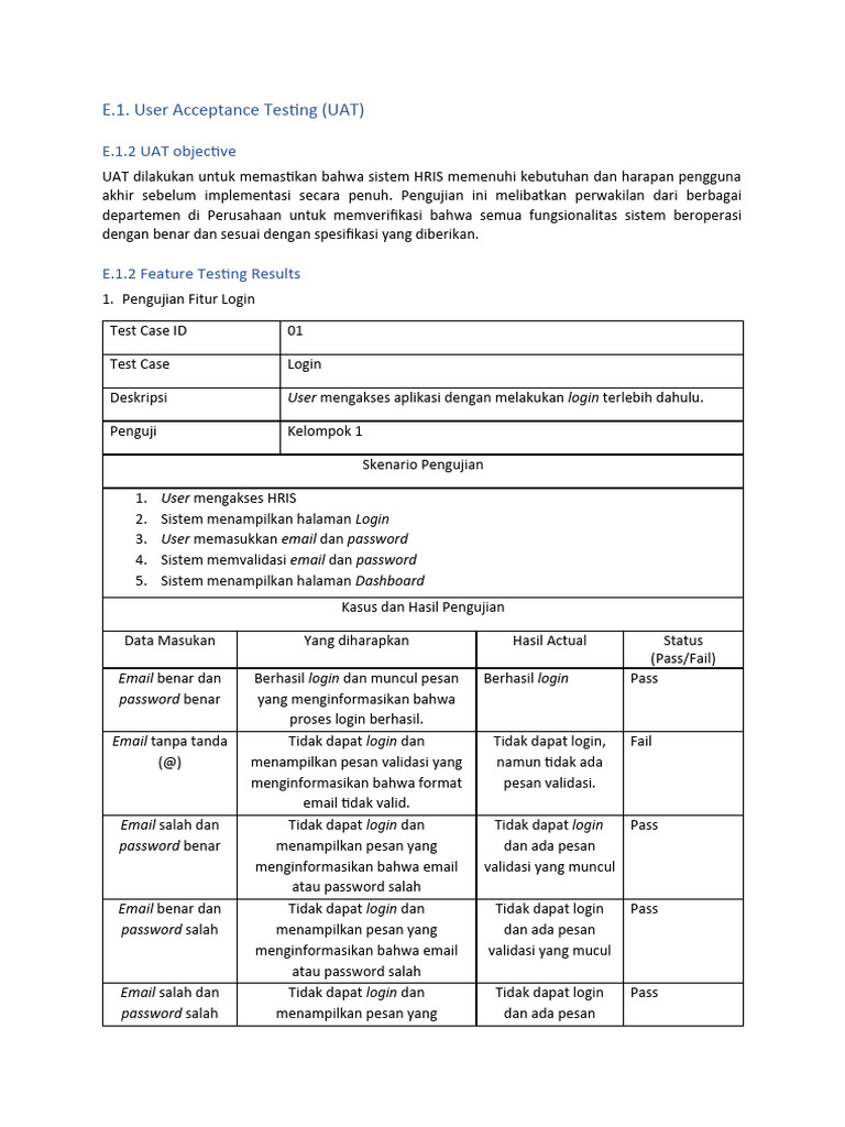 UAT untuk Sistem HRIS | PDF