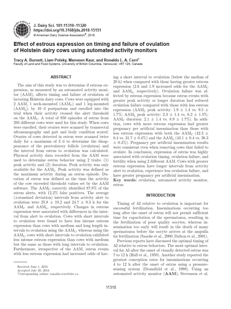Effect of Estrous Expression On Timing and Failure of Ovulation of ... Effect of Estrous Expression On Timing and Failure of Ovulation of ...