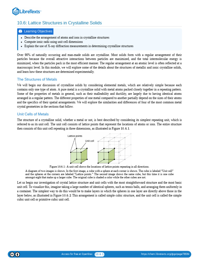 10.6 Lattice Structures in Crystalline Solids | PDF | Crystal Structure | Ion