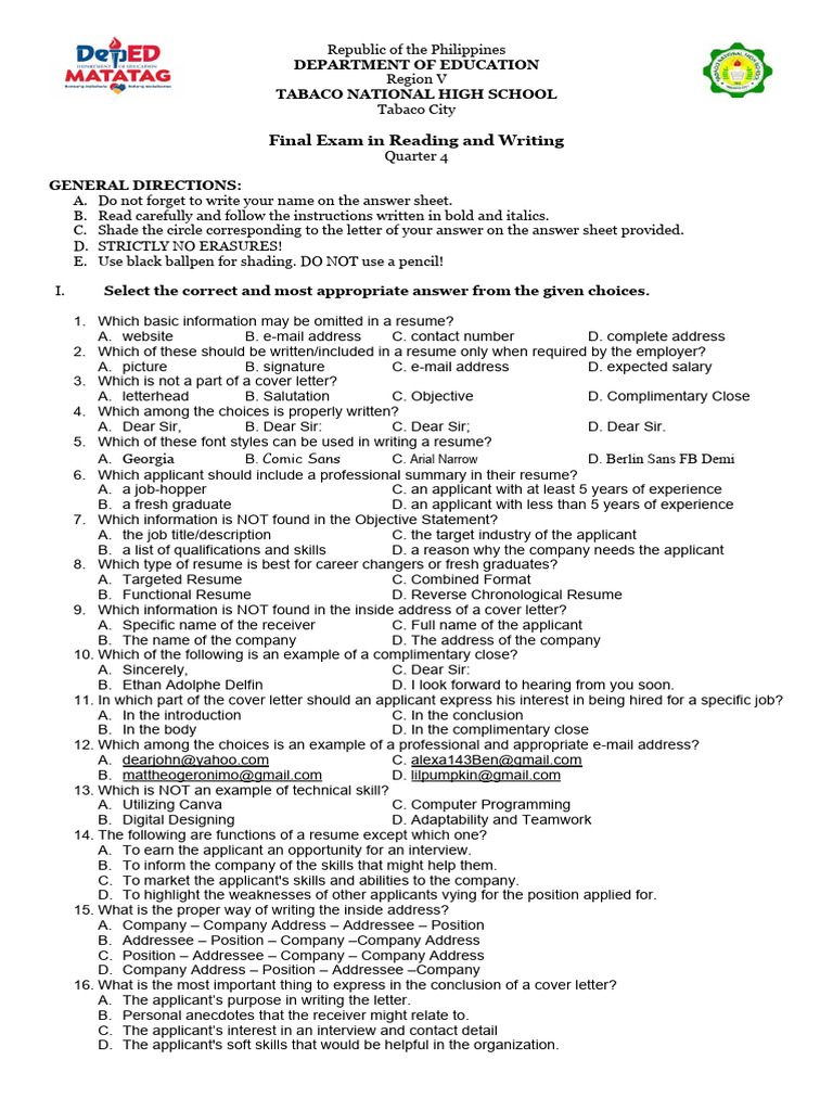 Final Exam in Reading and Writing | PDF | Intertextuality | Résumé