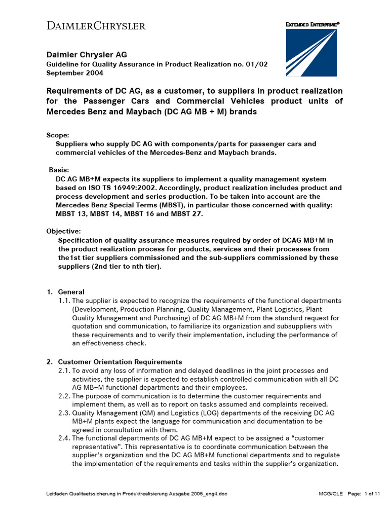 CSR-Daimler 2004-09-XX GuidelineforQuality | PDF
