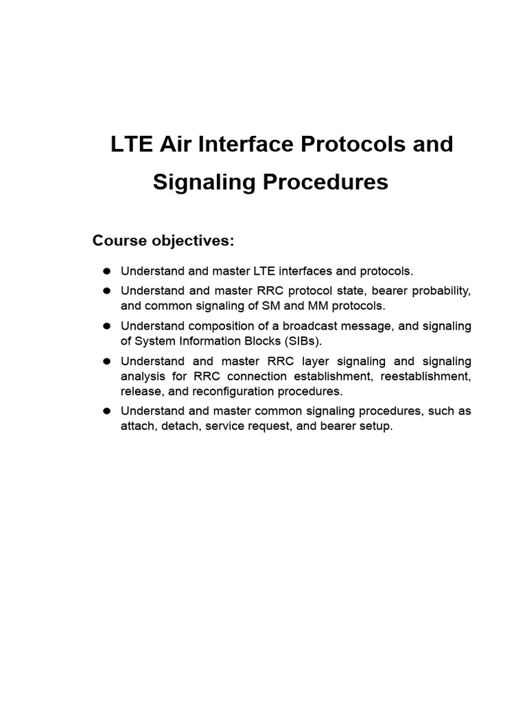 Fo Sp2105 E01 0 Lte Air Interface Protocols And Signaling Procedures Pdf Computing