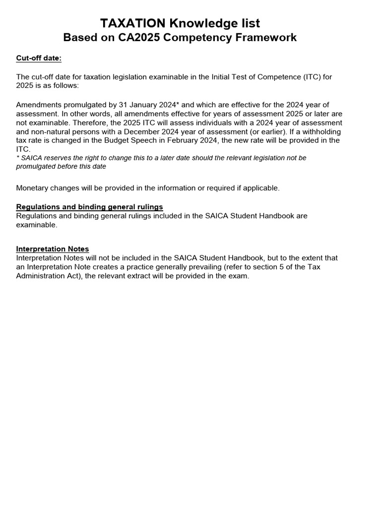 ITC2025 - Taxation Knowledge List Final | PDF | Tax Deduction | Taxes