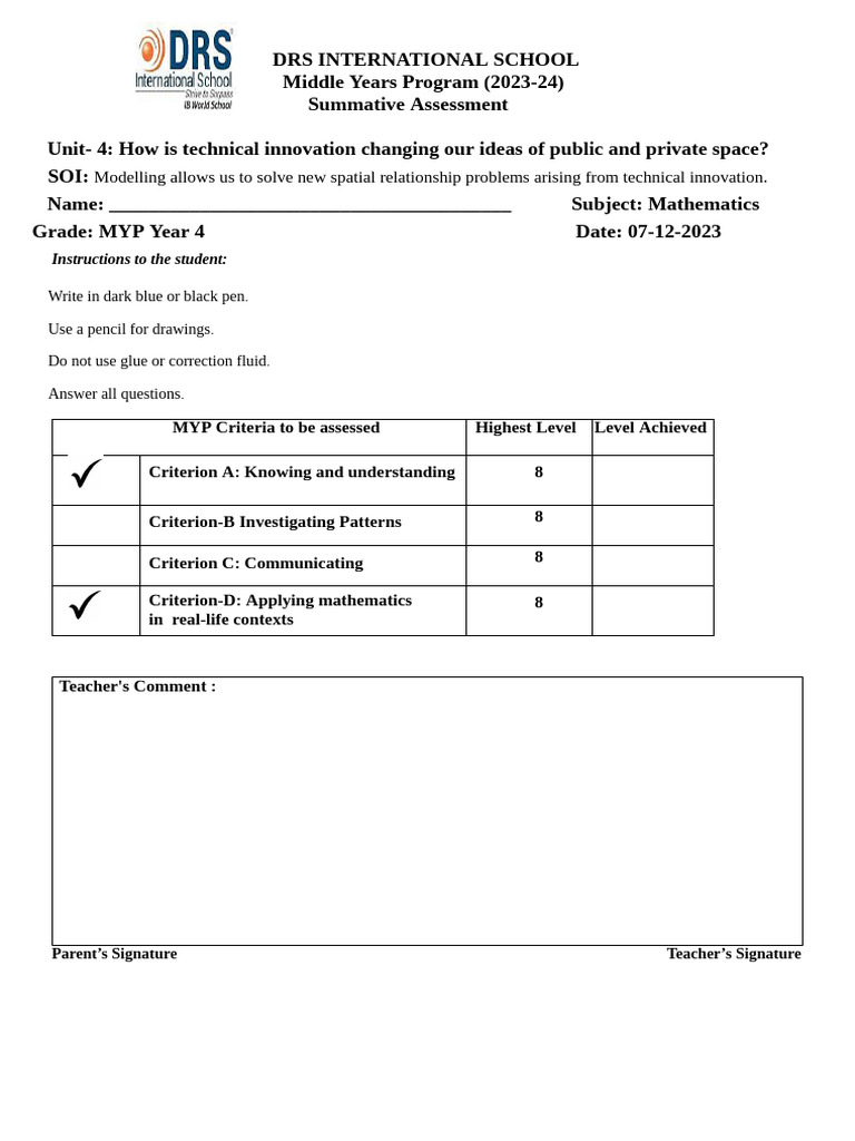 MYP 4 Maths 1 | PDF | Mathematics | Concept