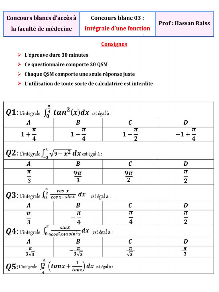 Les Intégrales | PDF